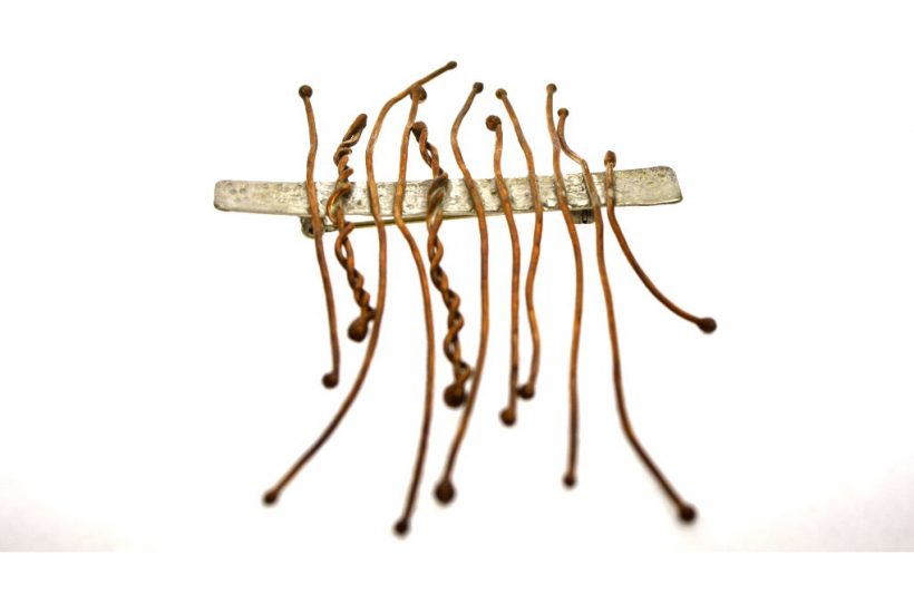 Twisted Brooch- Scarf Pin- Copper Wire on Silver- Handmade Jewelry